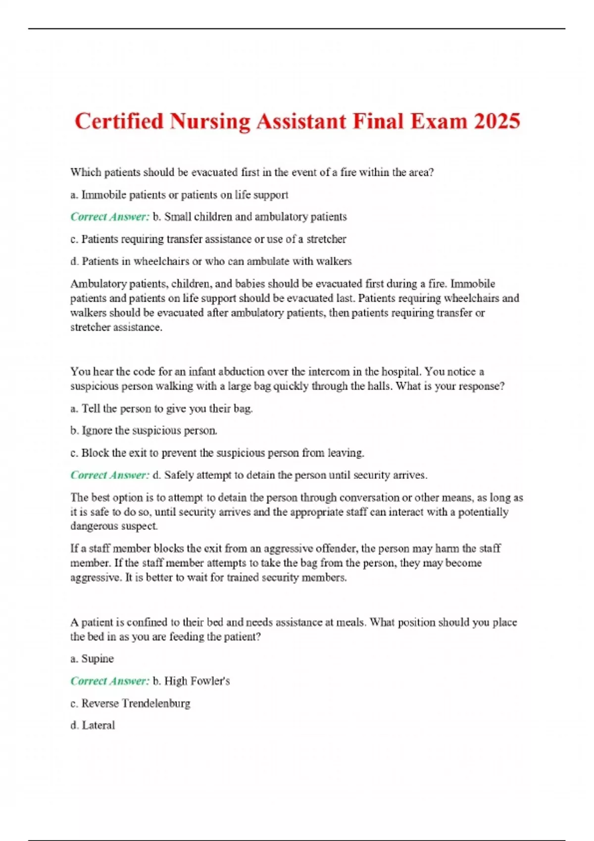 Certified Nursing Assistant Final Exam 2025 - Certified Nursing ...