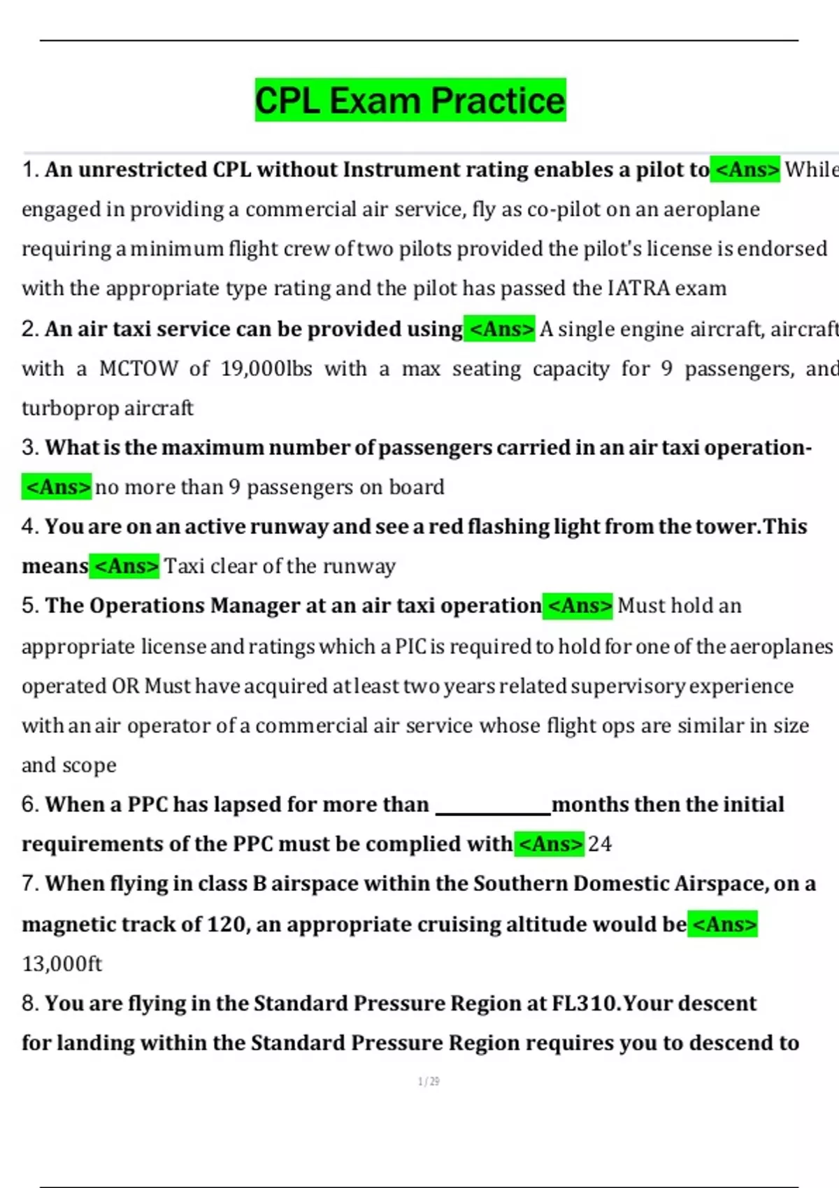 CPL Practice Exam 1 Questions and Answers 2025 - CPL - Stuvia US