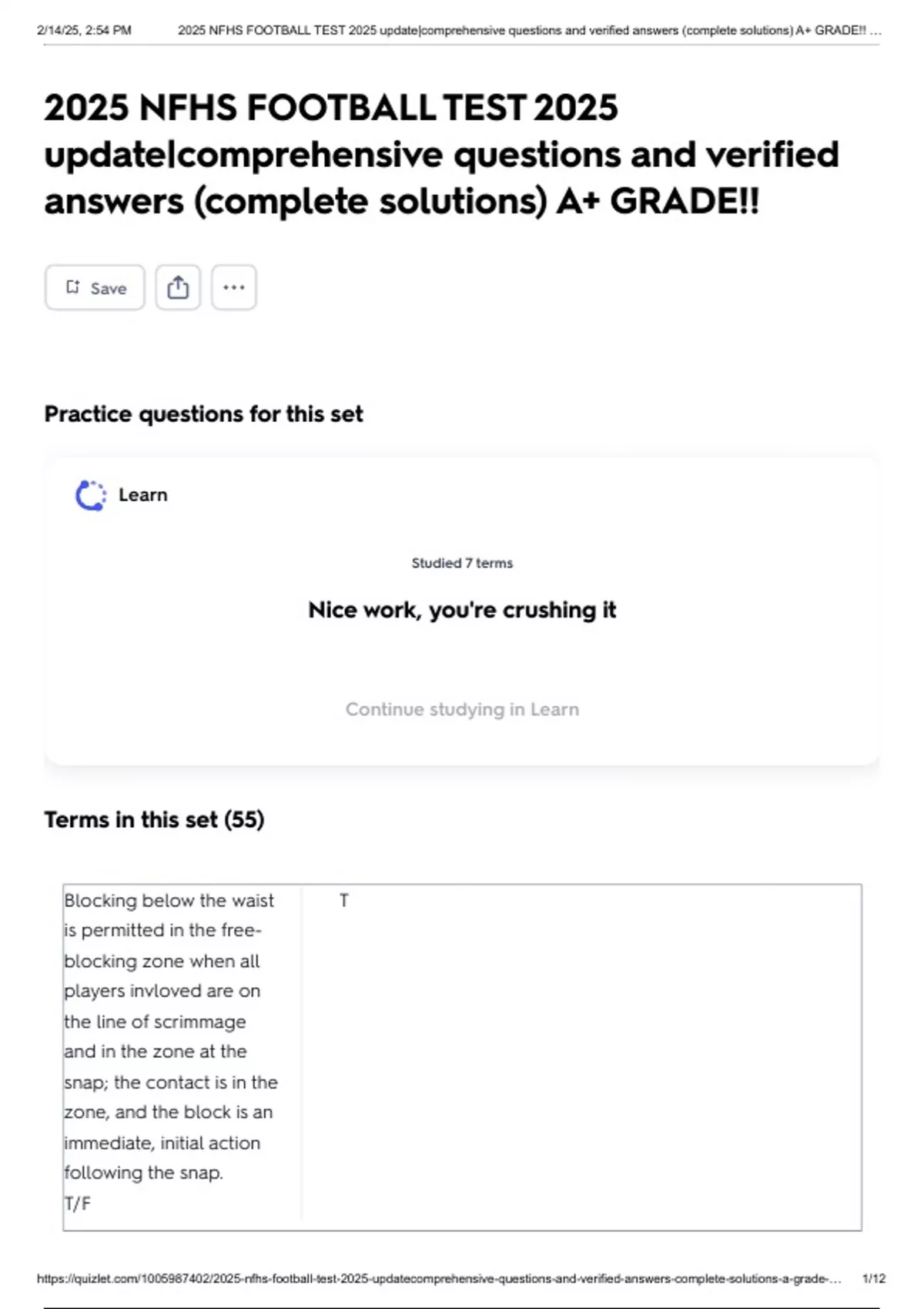 2025 NFHS FOOTBALL TEST 2025 update|comprehensive questions and ...