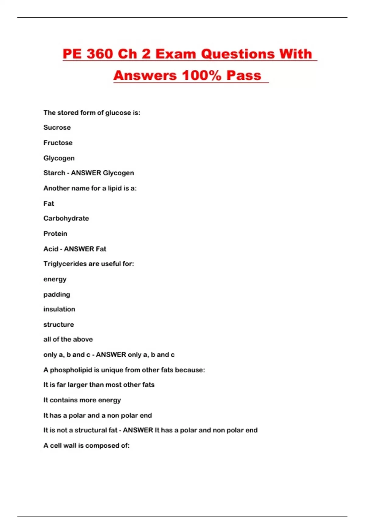 PE 360 Ch 2 Exam Questions With Answers 100% Pass - PE 360 - Stuvia US