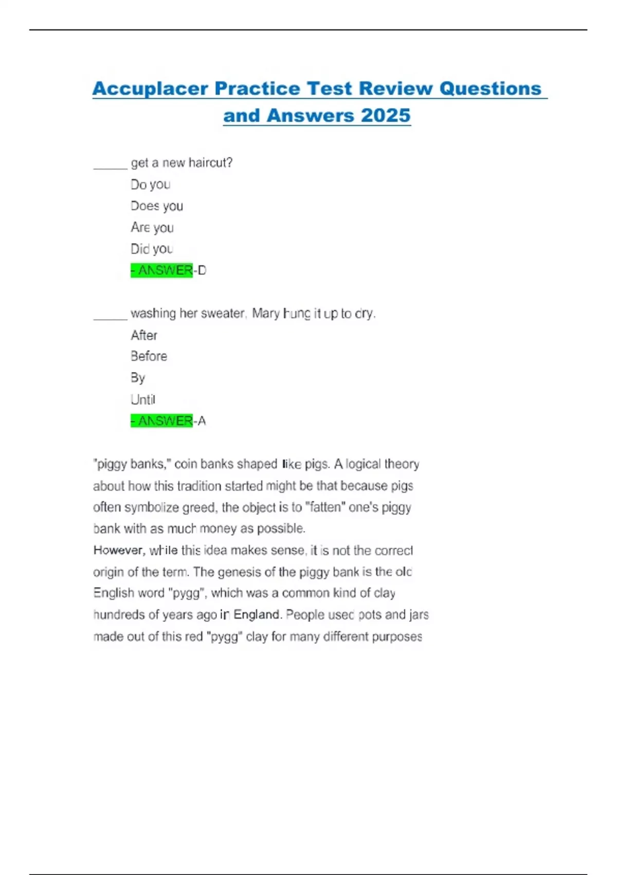 Accuplacer Practice Test Review Questions and Answers 2025 - Accuplacer ...