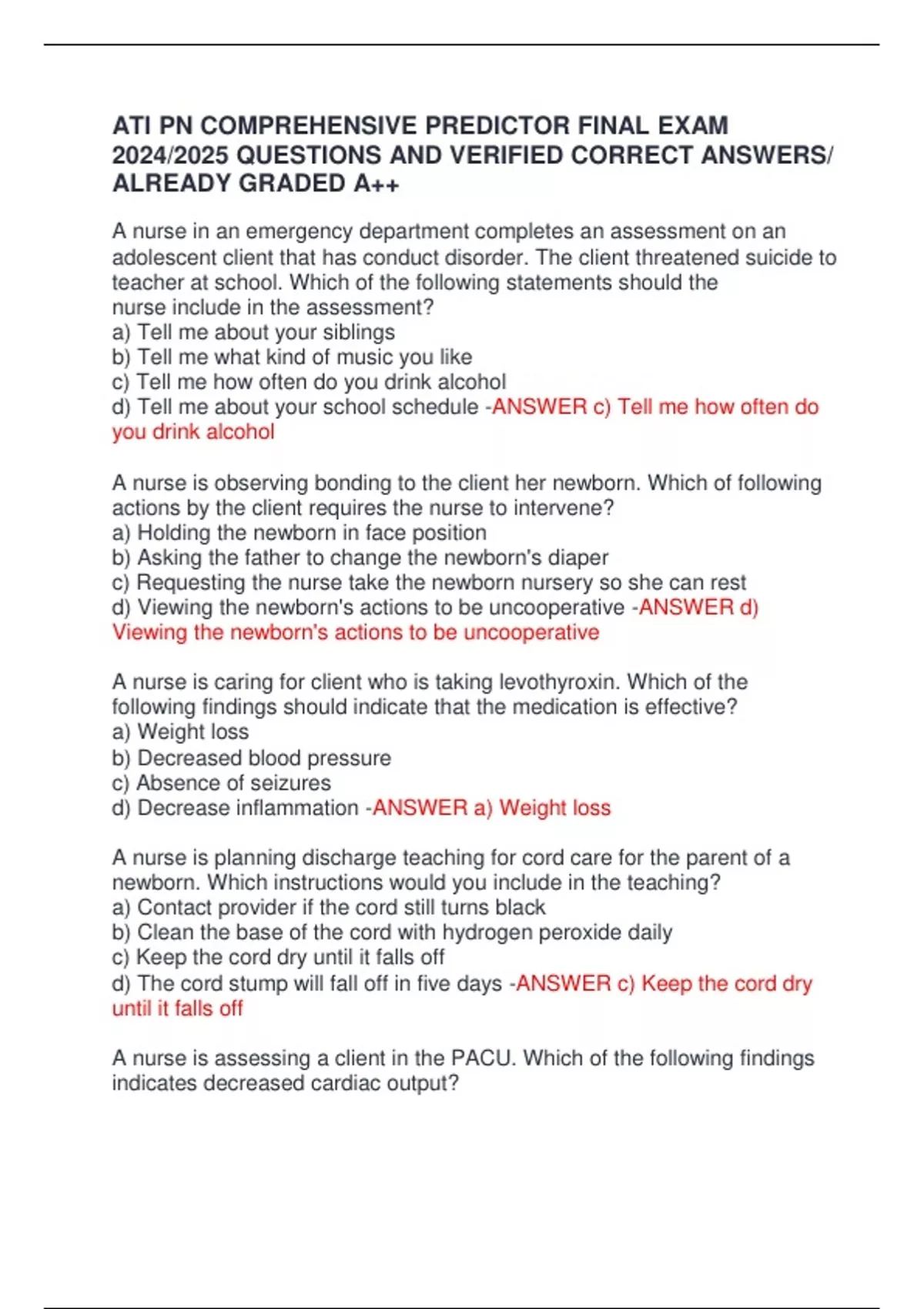 ATI PN COMPREHENSIVE PREDICTOR FINAL EXAM 2024/2025 QUESTIONS AND ...
