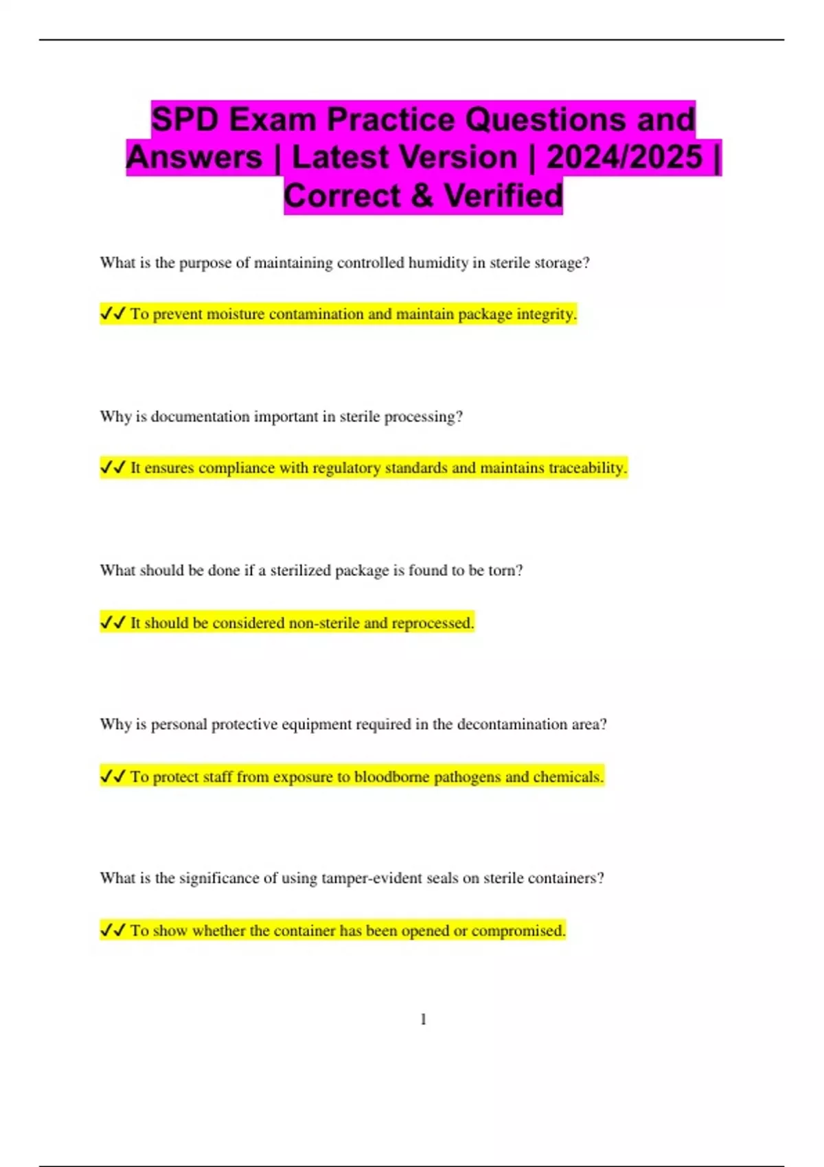 SPD Exam Practice Questions and Answers | Latest Version | 2024/2025 ...