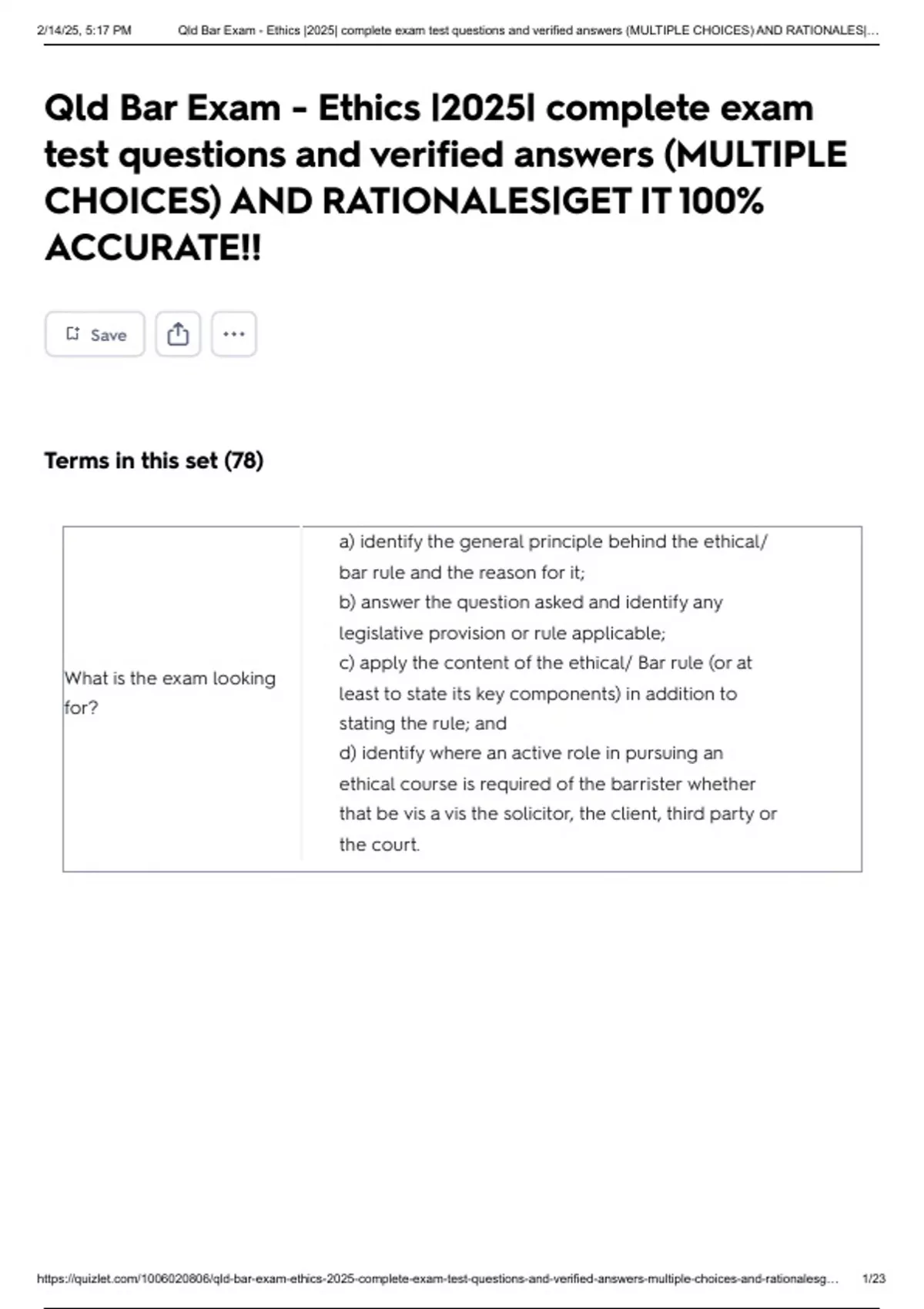 Qld Bar Exam - Ethics |2025| complete exam test questions and verified ...