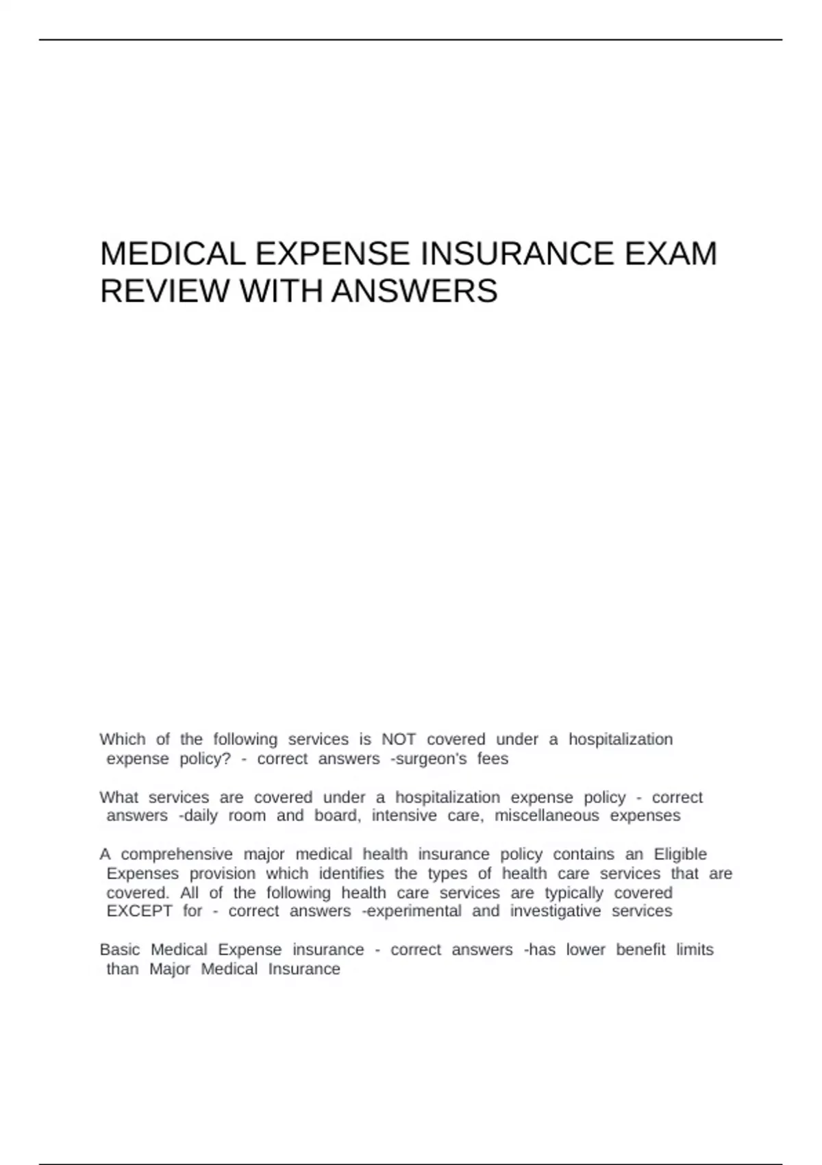 Medical Expense Insurance Exam Review - Medical Expense Insurance ...