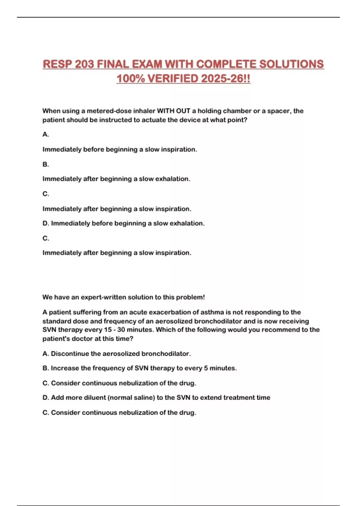 RESP 203 FINAL EXAM WITH COMPLETE SOLUTIONS 100% VERIFIED 2025-26 ...