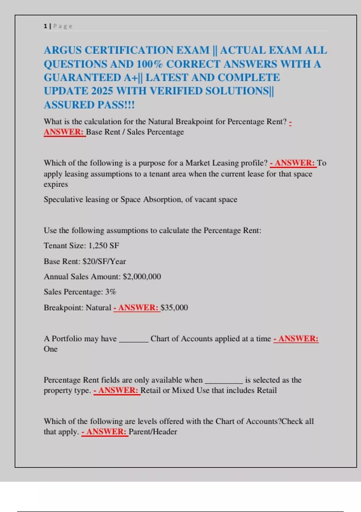 ARGUS CERTIFICATION EXAM || ACTUAL EXAM ALL QUESTIONS AND 100% CORRECT ANSWERS WITH A GUARANTEED ...