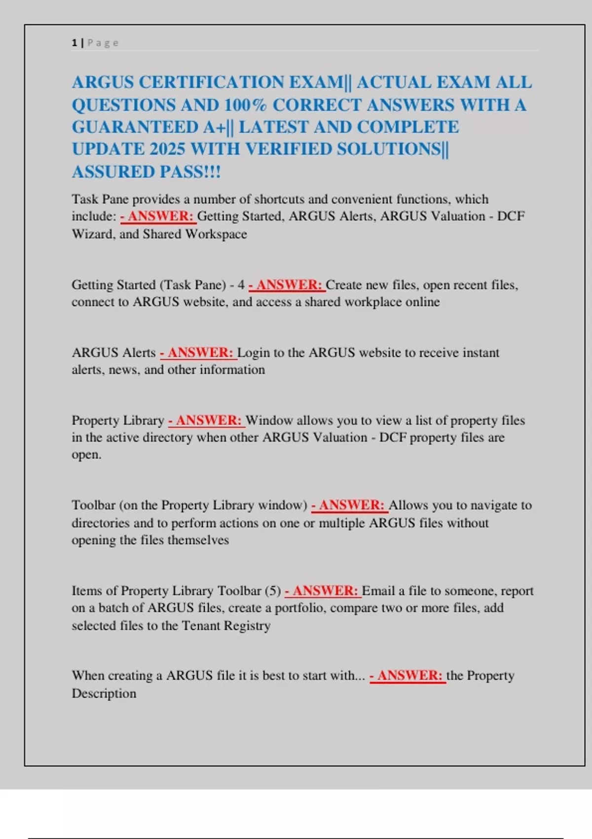 ARGUS CERTIFICATION EXAM|| ACTUAL EXAM ALL QUESTIONS AND 100% CORRECT ...