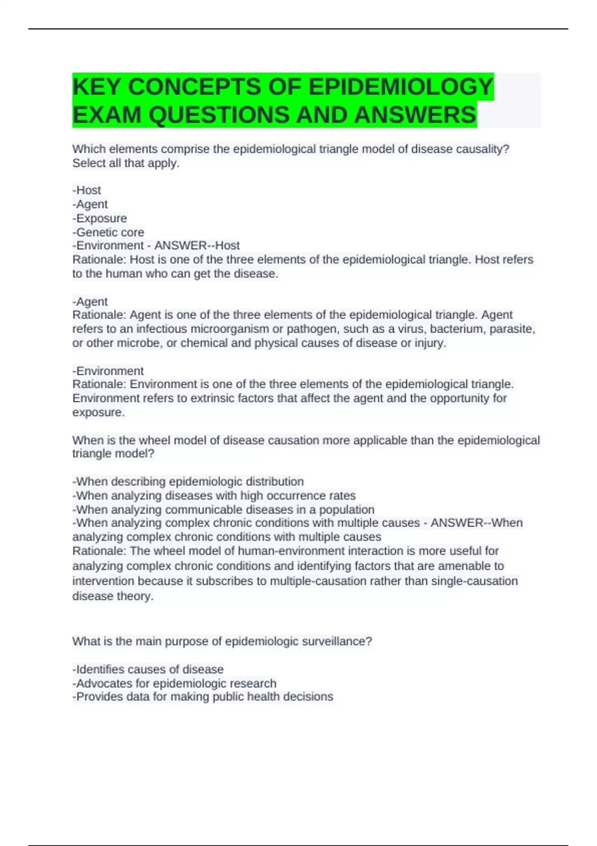 KEY CONCEPTS OF EPIDEMIOLOGY EXAM QUESTIONS AND ANSWERS - Epidemiology - Stuvia US