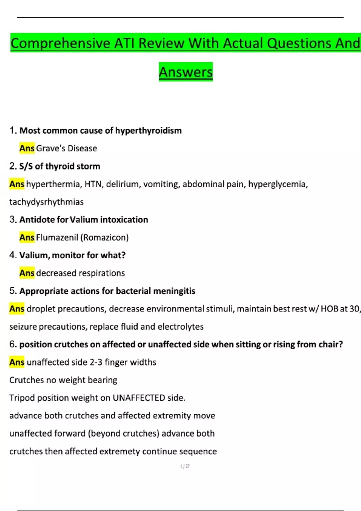 Comprehensive ATI Review With Actual Questions And Answers ...