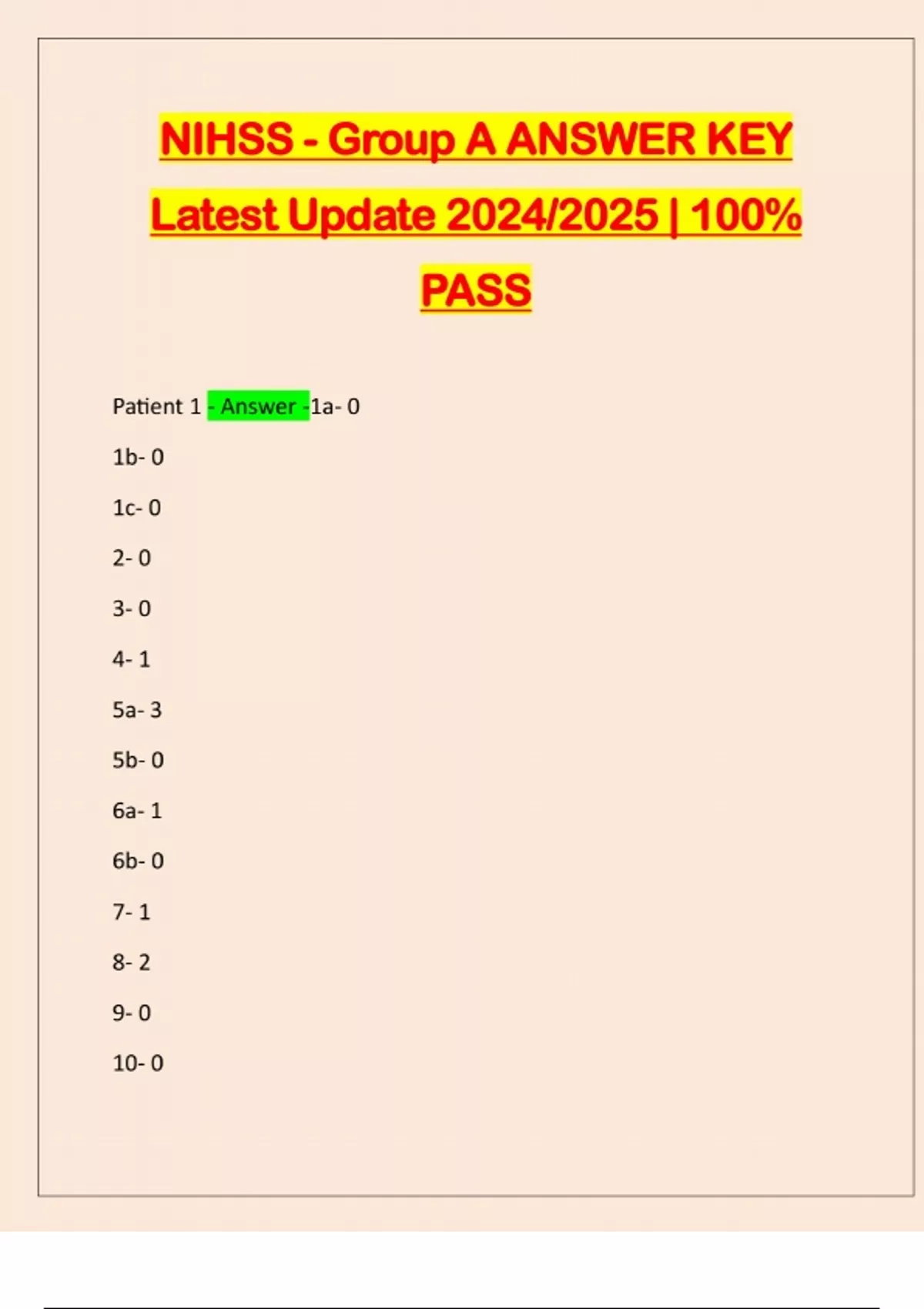 NIHSS - Group A ANSWER KEY Latest Update 2024/2025 | 100% PASS - NIHSS ...