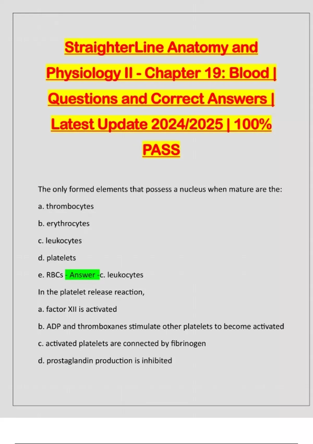 StraighterLine Anatomy and Physiology II - Chapter 19: Blood ...