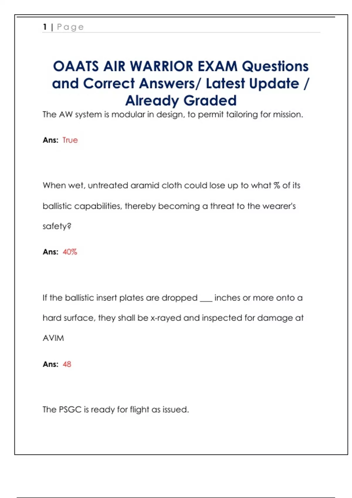 OAATS AIR WARRIOR EXAM Questions and Correct Answers/ Latest Update ...
