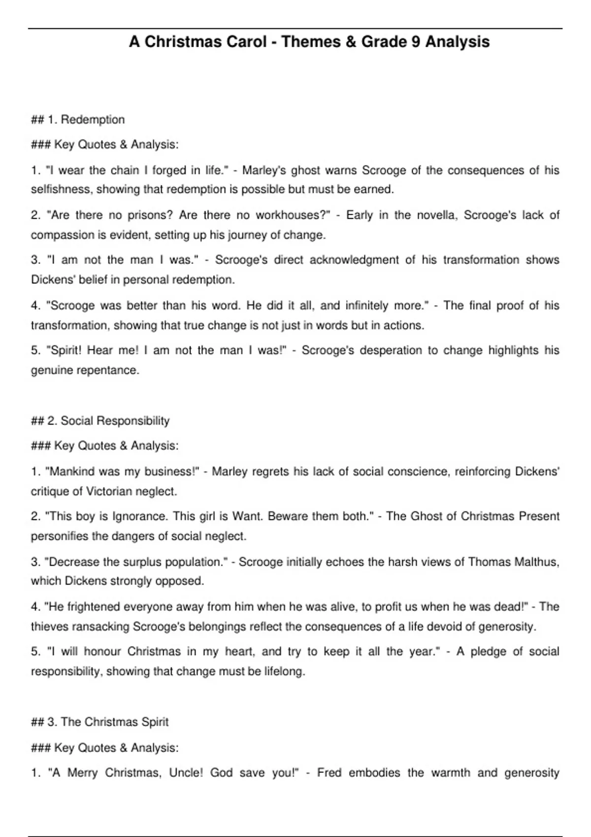 Summary 4-9 A Christmas Carol Key Quotes + Analysis - English - Stuvia UK