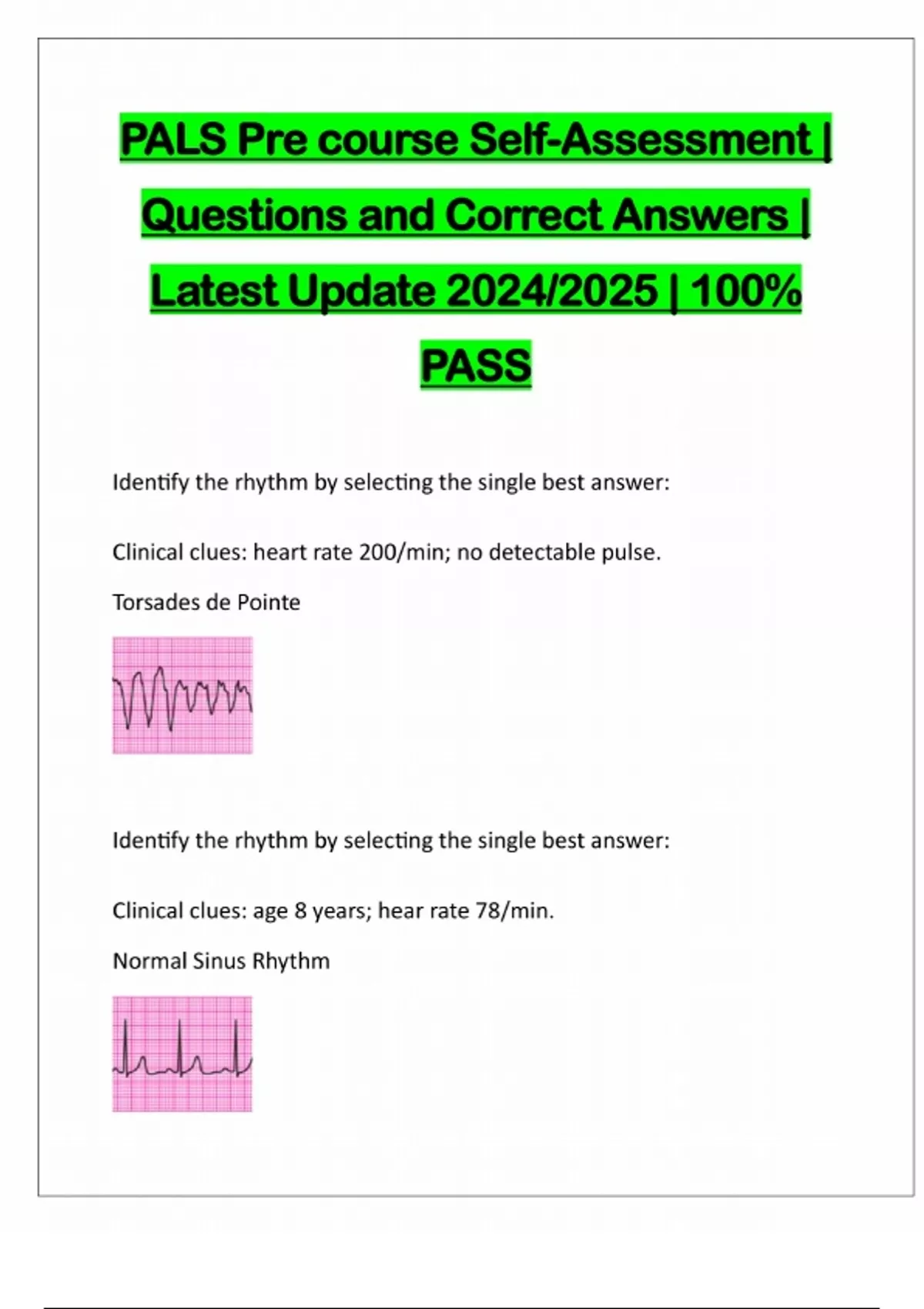 Pals Pre Course Self Assessment Questions And Correct Answers