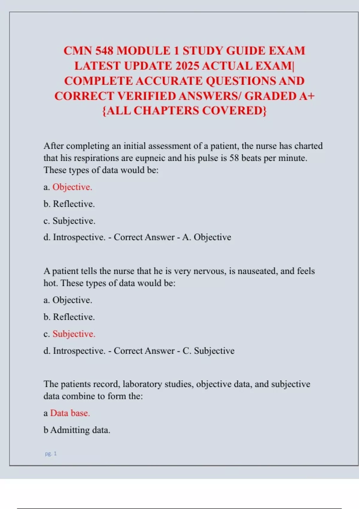 CMN 548 MODULE 1 STUDY GUIDE EXAM LATEST UPDATE 2025 ACTUAL EXAM ...