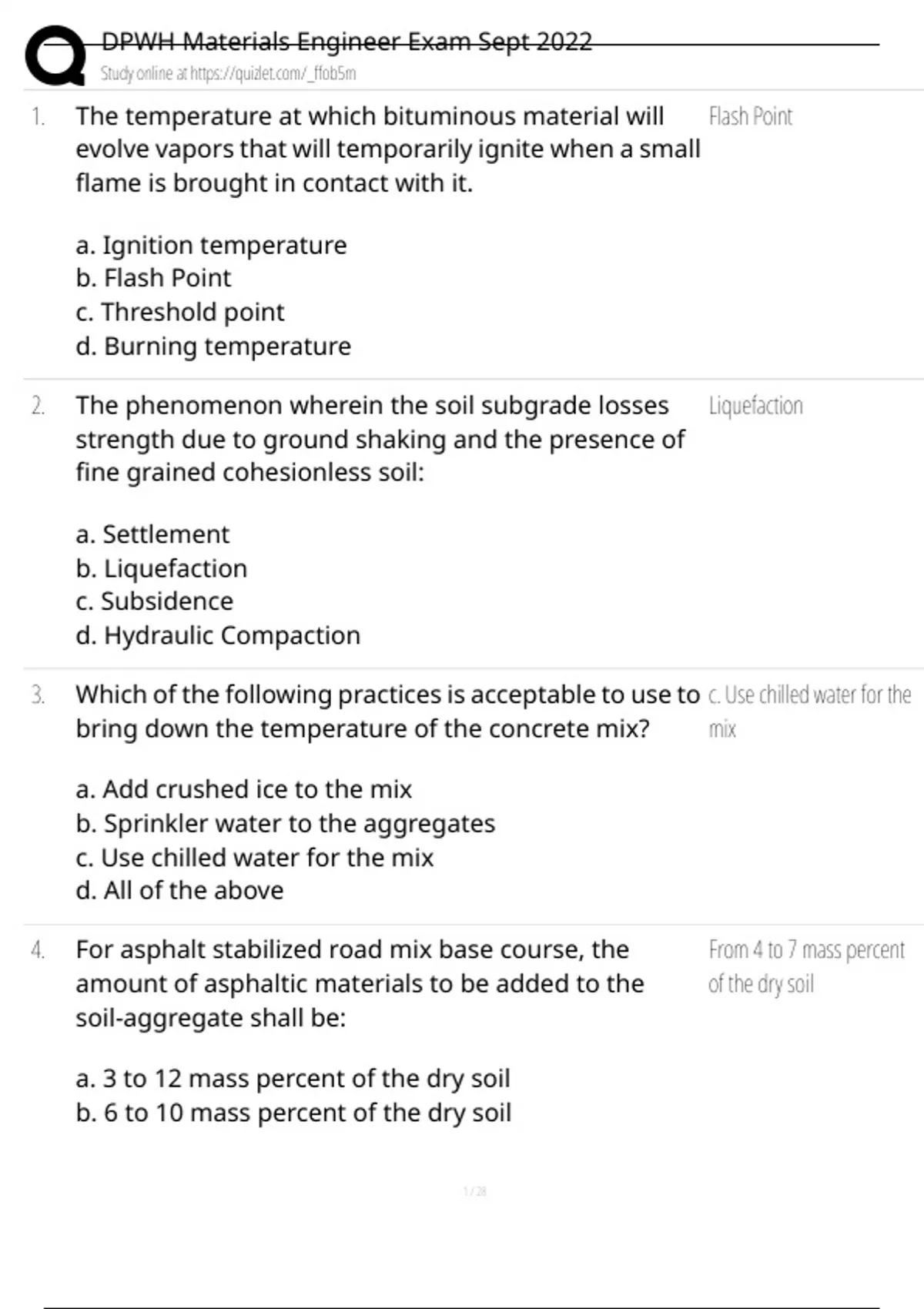 DPWH MATERIALS ENGINEER EXAM MARCH 2025 (PAST BOARD) | 100 QUESTIONS | WITH COMPLETE SOLUTIONS ...