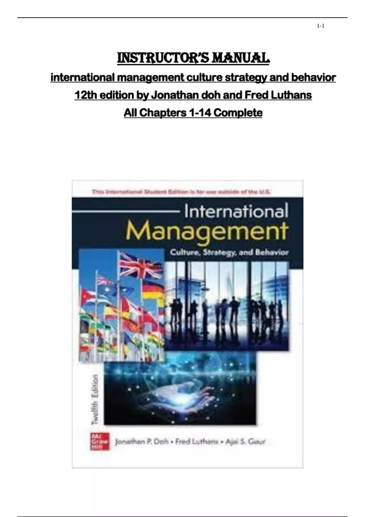 Instructor’s manual for international management culture strategy and ...