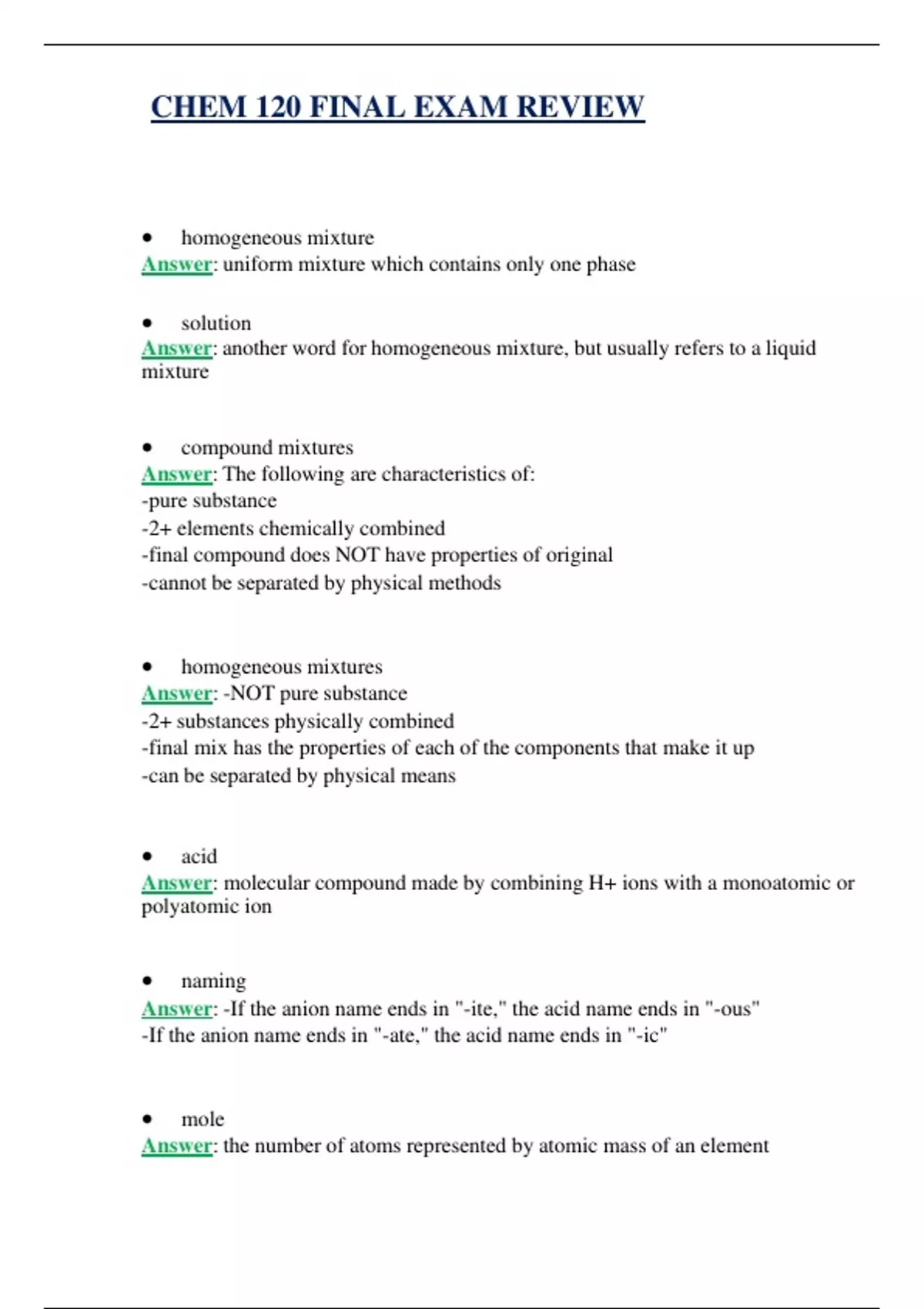 CHEM 120 FINAL EXAM REVIEW ( UPDATED 2025 ) | QUESTIONS WITH 100% ...