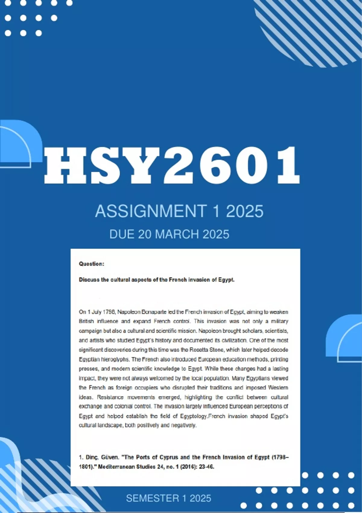 HSY2601 Assignment 1 Semester 1 2025 | Due 20 March 2025 - HSY2601 ...