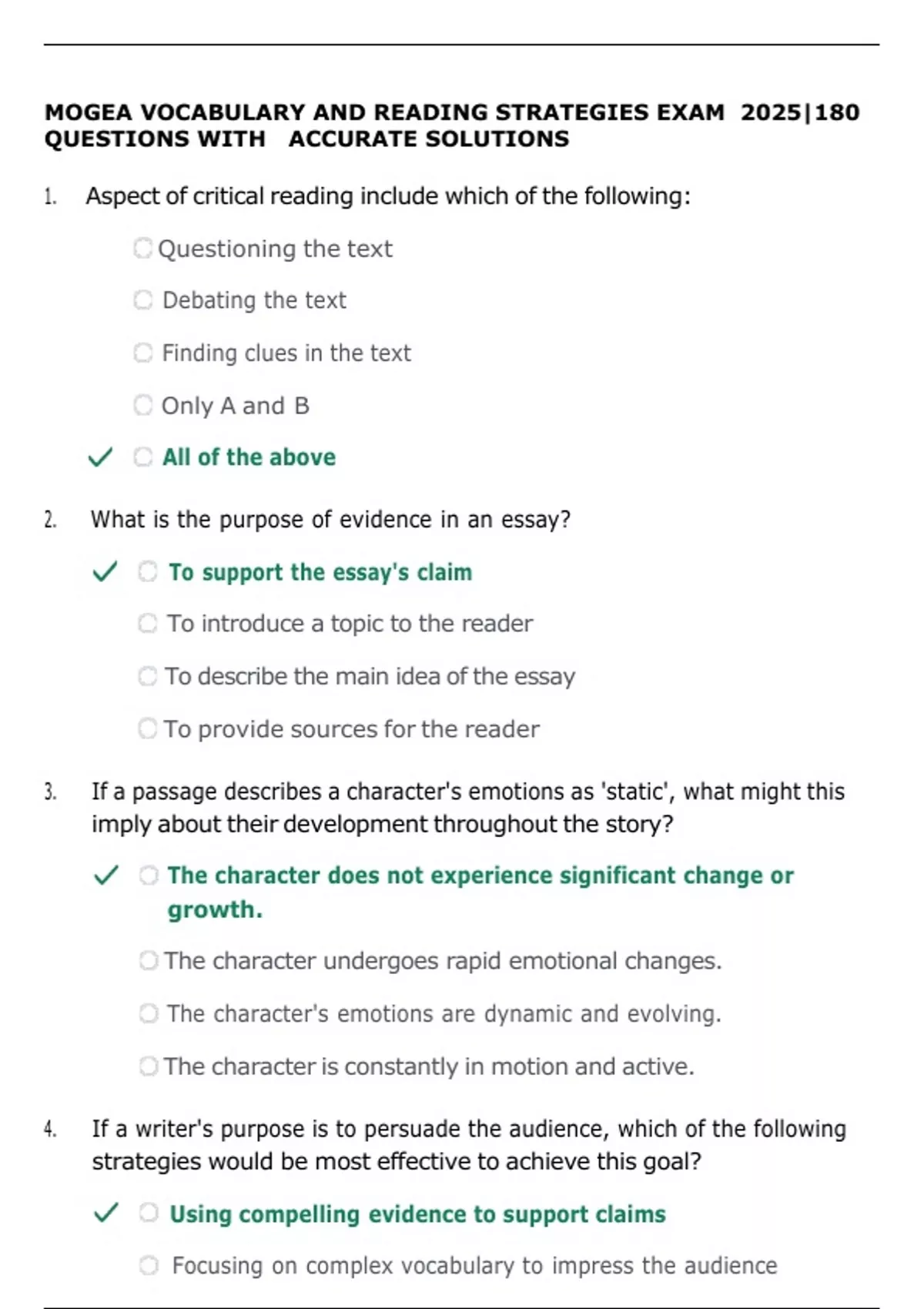 MOGEA VOCABULARY AND READING STRATEGIES EXAM 2025|180 QUESTIONS WITH ...
