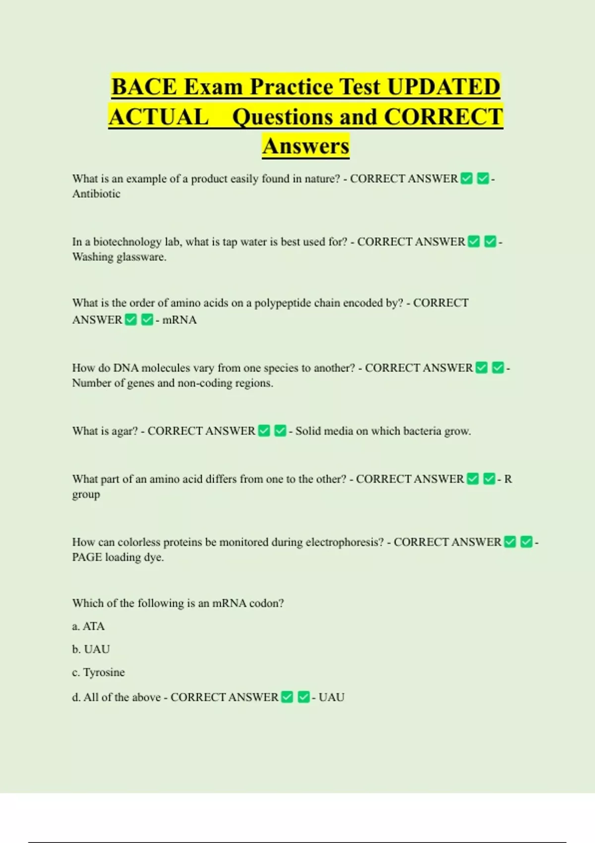 Bace Exam Practice Test Updated Actual Questions And Correct Answers Bace Stuvia Us