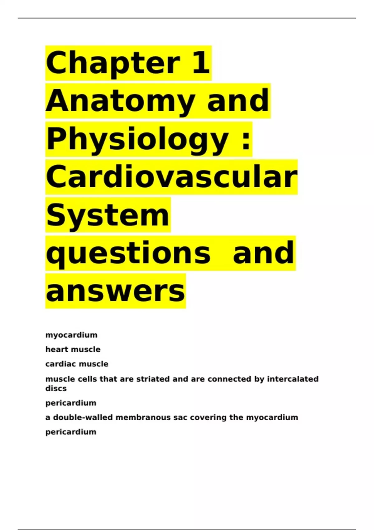 Chapter 1 Anatomy and Physiology Cardiovascular System questions and ...