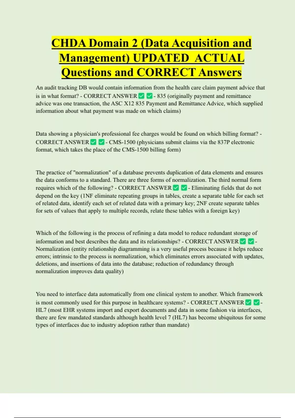 CHDA Domain 2 (Data Acquisition and Management) UPDATED ACTUAL ...