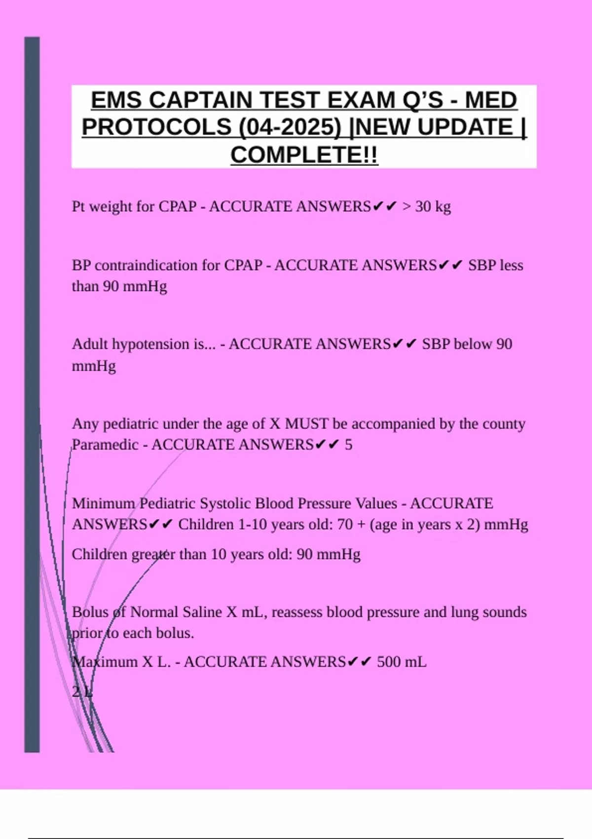 EMS CAPTAIN TEST EXAM Q’S - MED PROTOCOLS (04-2025) |NEW UPDATE ...