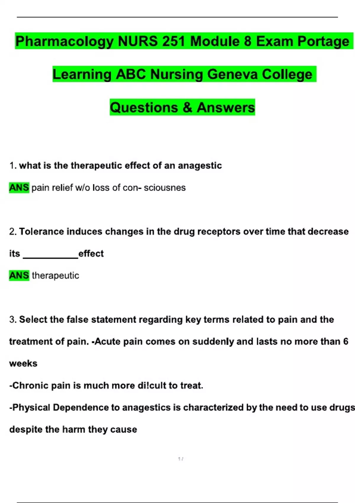 Pharmacology NURS 251 Module 8 Exam (2025 / 2026) portage learning ...