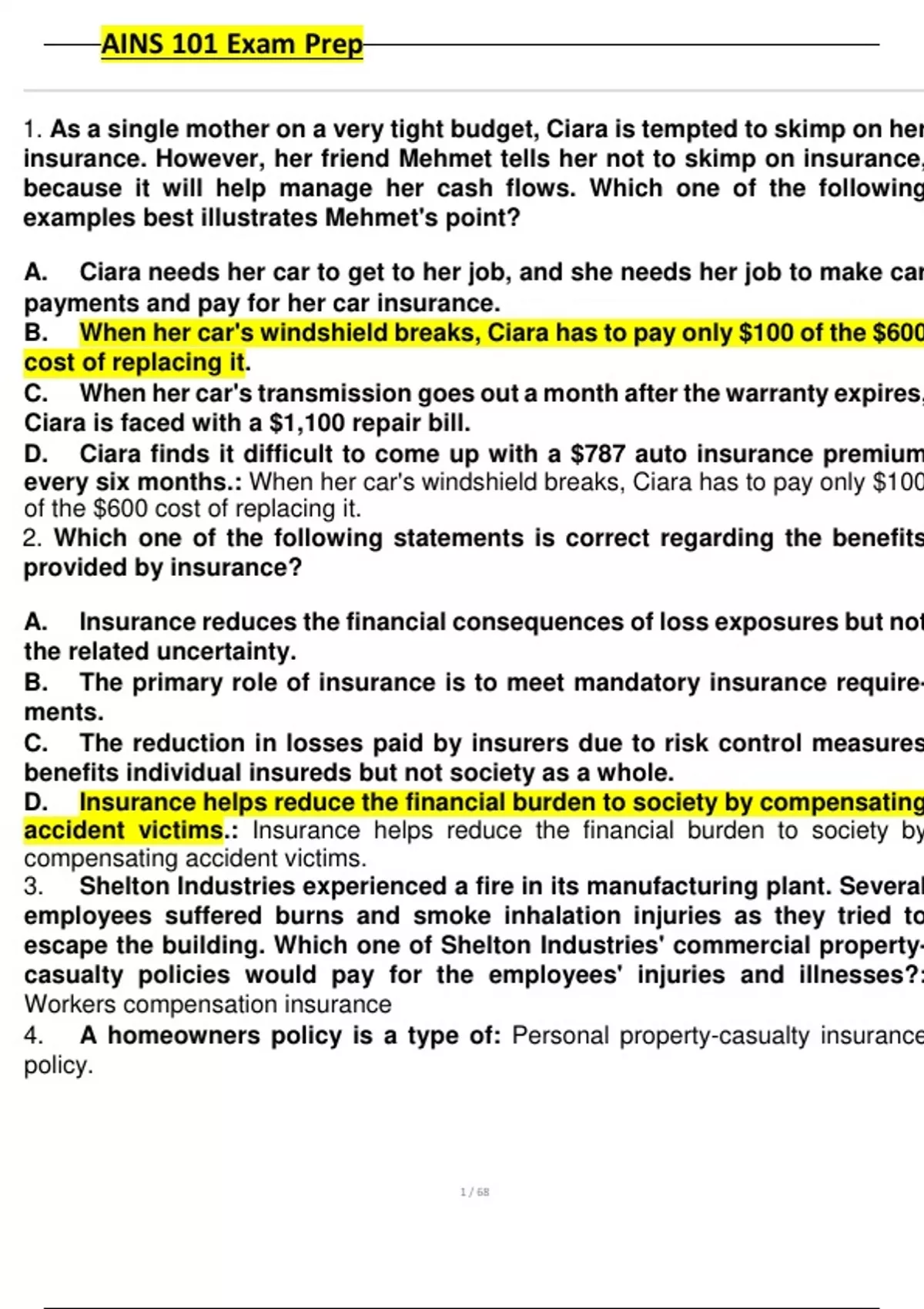 AINS 101 exam preparation with verified questions and answers 2025 ...