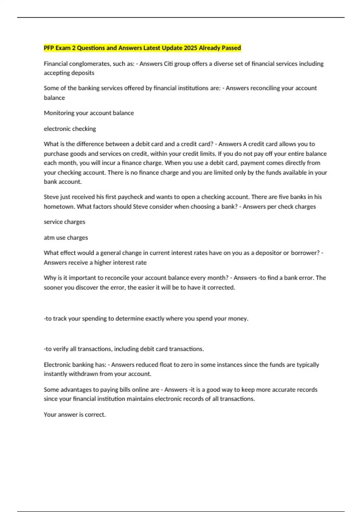 PFP Exam 2 Questions and Answers Latest Update 2025 Already Passed ...