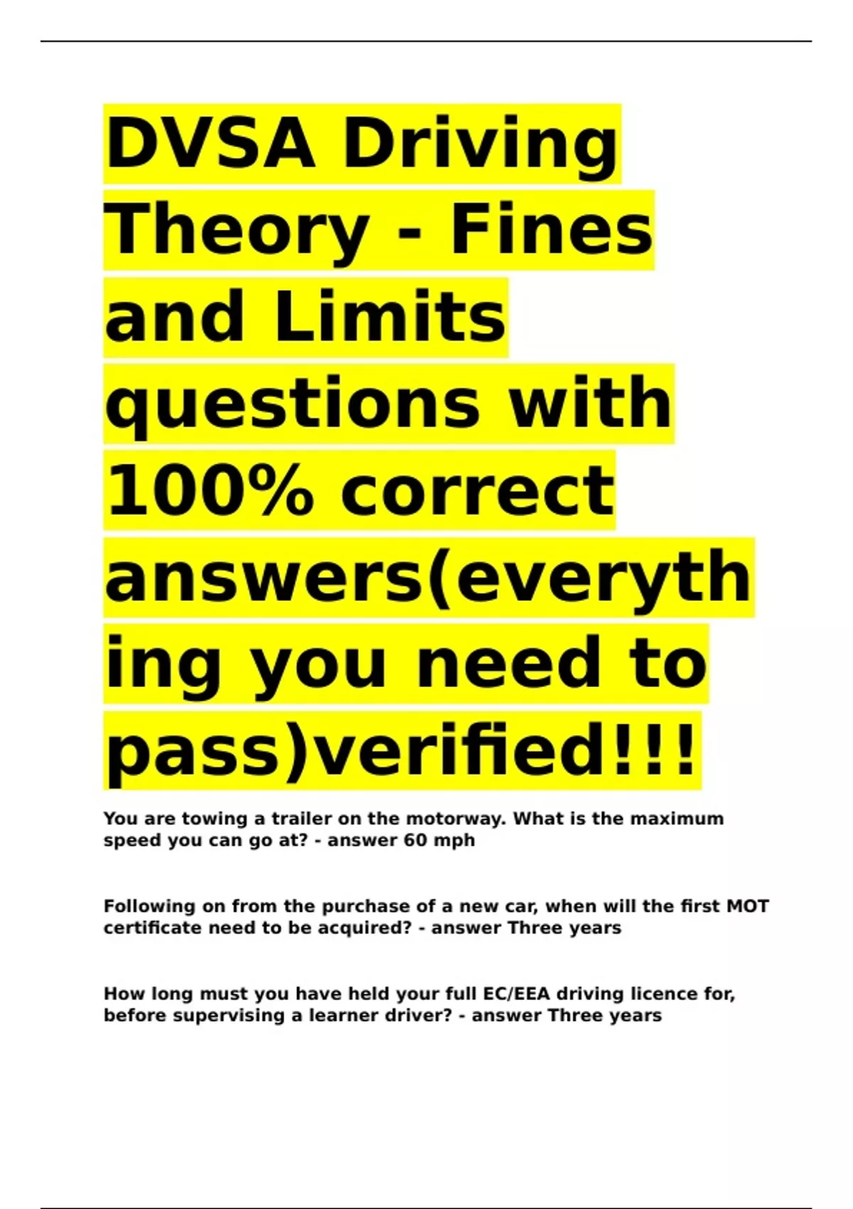 DVSA Driving Theory - Fines and Limits questions with 100- correct ...