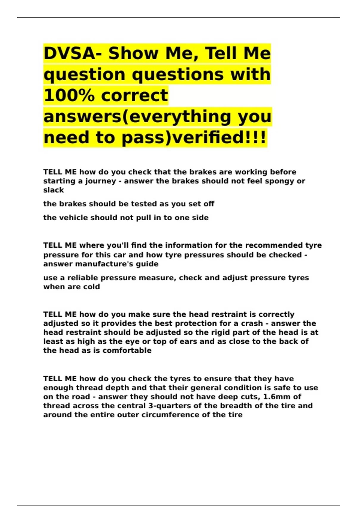 DVSA- Show Me, Tell Me question questions with 100- correct answers ...