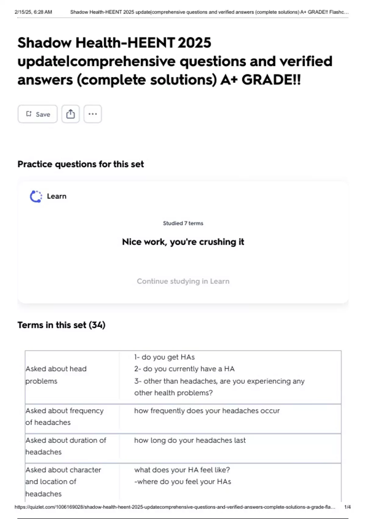 Shadow Health-HEENT 2025 update|comprehensive questions and verified ...