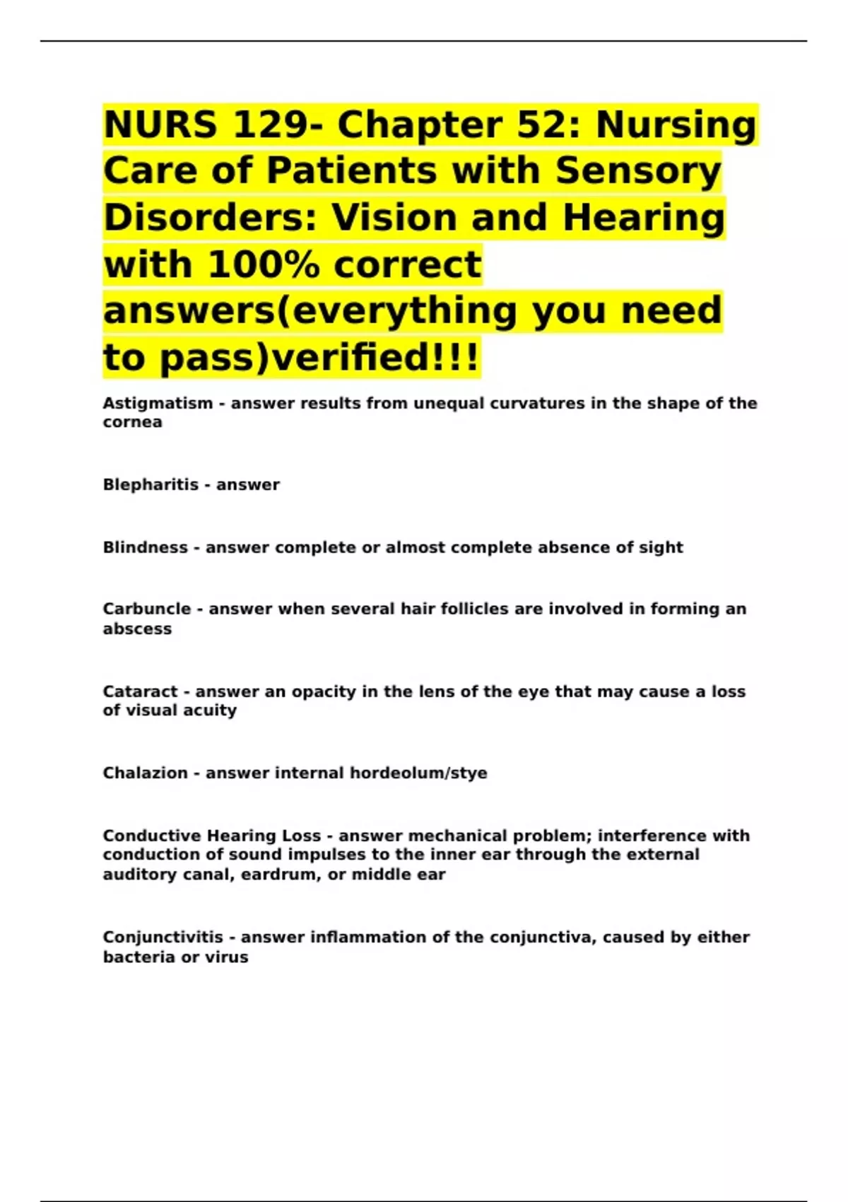 NURS 129- Chapter 52 Nursing Care of Patients with Sensory Disorders ...