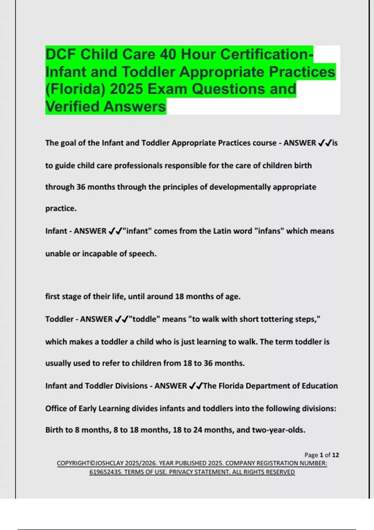 DCF Child Care 40 Hour Certification Infant and Toddler Appropriate ...