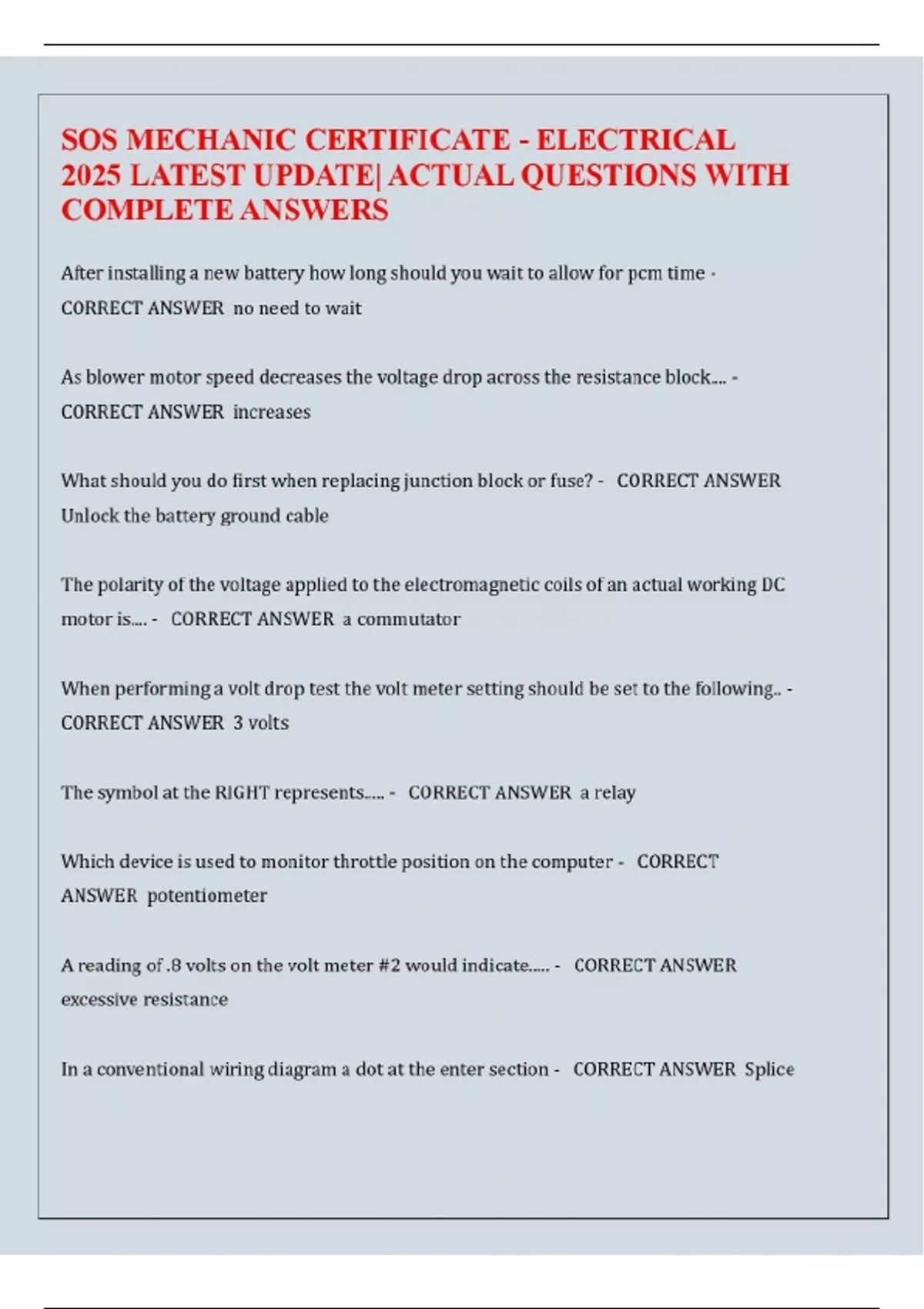 SOS MECHANIC CERTIFICATE - ELECTRICAL 2025 LATEST UPDATE| ACTUAL ...