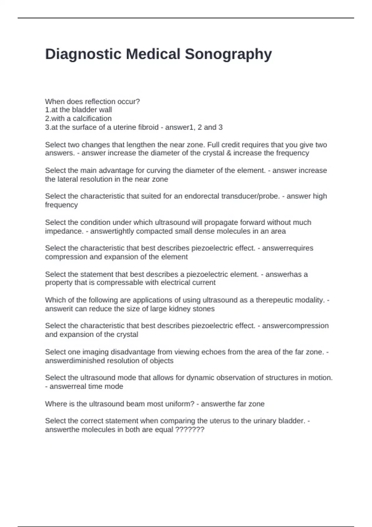Diagnostic Medical Sonography Questions with Correct Answers ...
