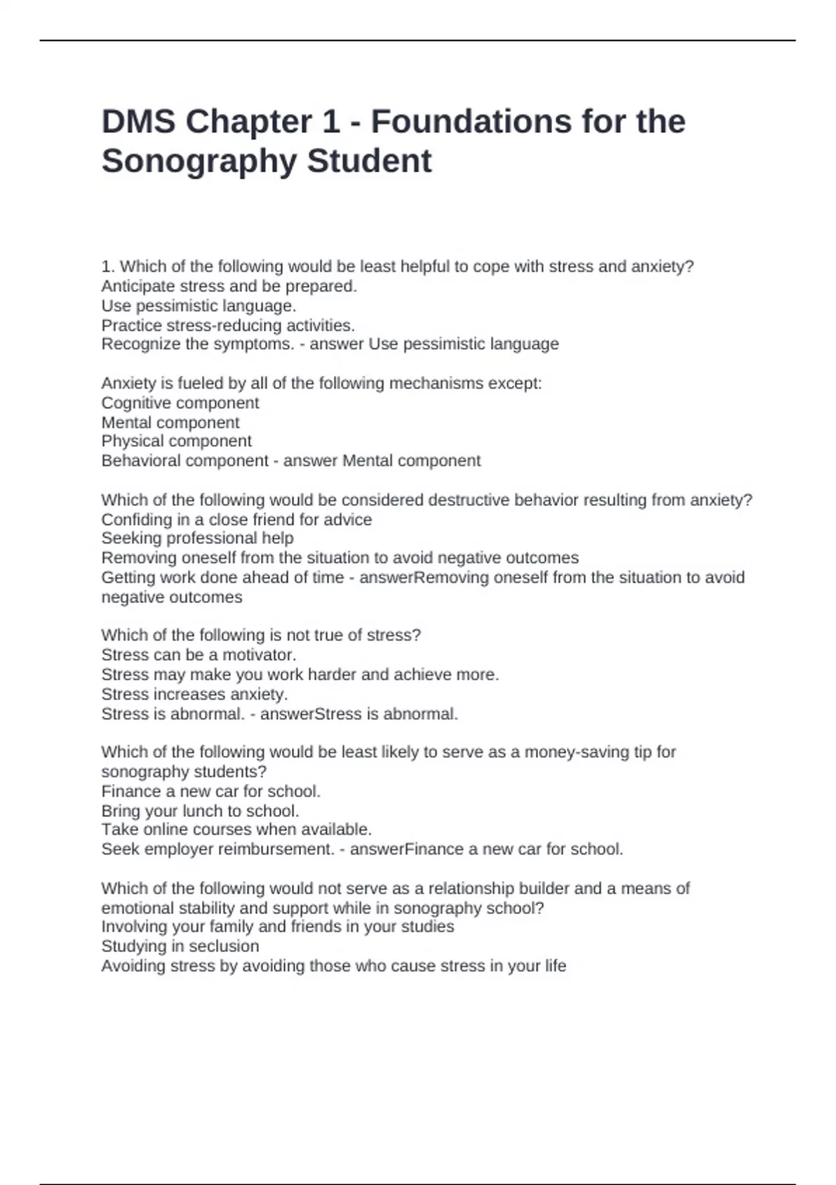 DMS Chapter 1 - Foundations for the Sonography Student Questions and Answers 100% Correct ...