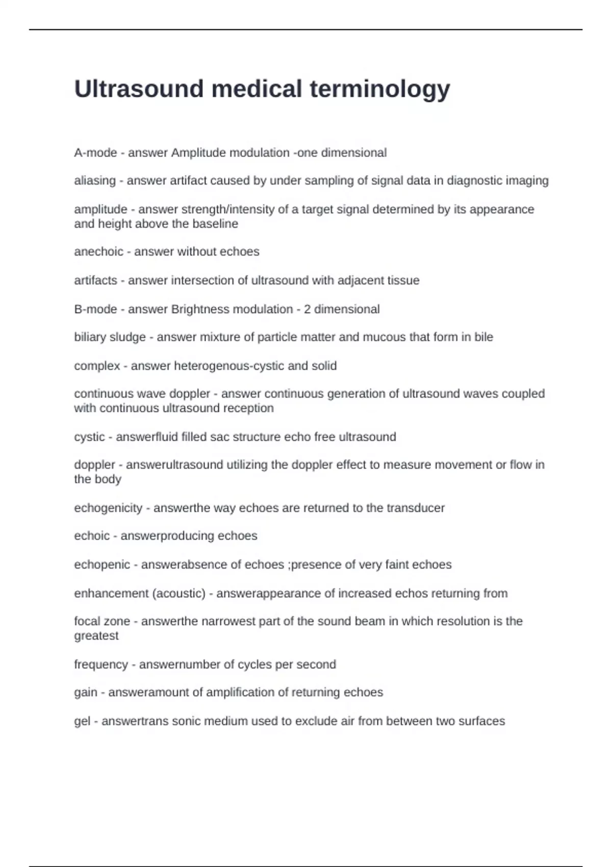 Ultrasound medical terminology Questions and Answers - Sonography ...