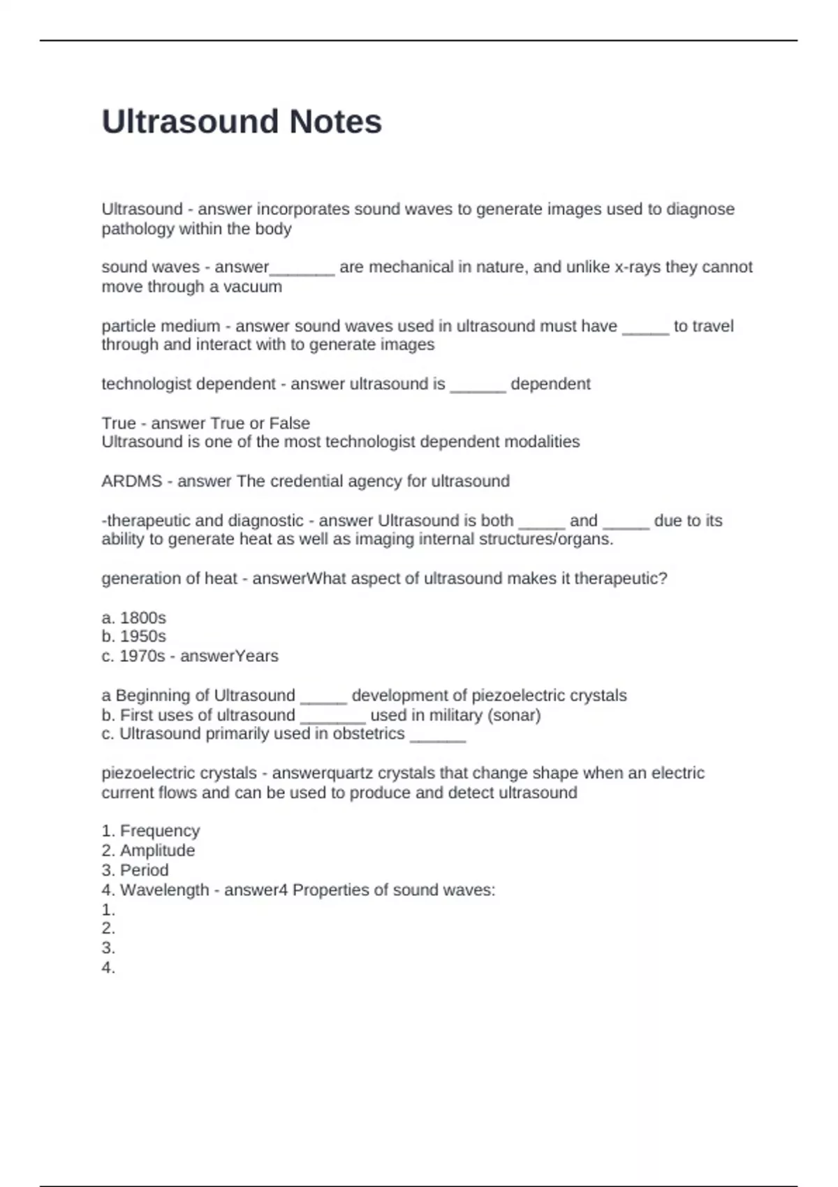 Ultrasound Notes Questions and Answers - Sonography - Stuvia US