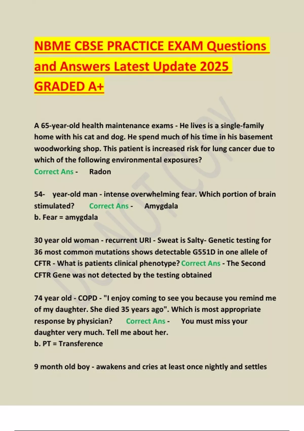 NBME CBSE PRACTICE EXAM Questions and Answers Latest Update 2025 GRADED ...
