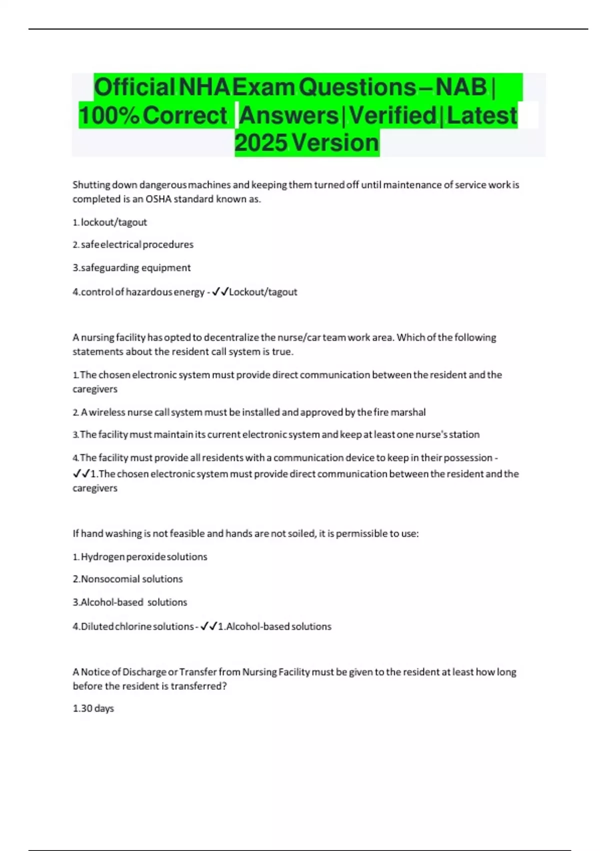 Official NHA Exam Questions – NAB 100- Correct Answers Verified Latest ...