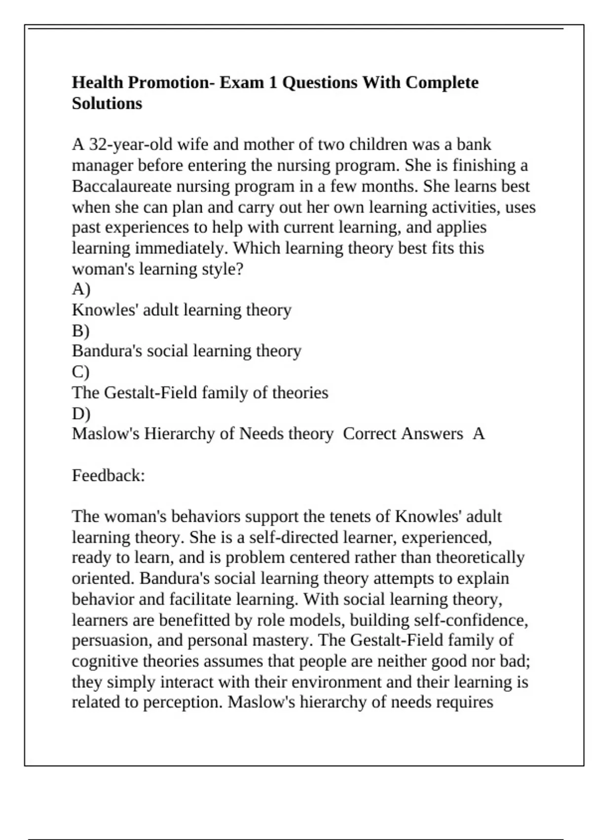 Health Promotion- Exam 1 Questions With Complete Solutions - Health ...