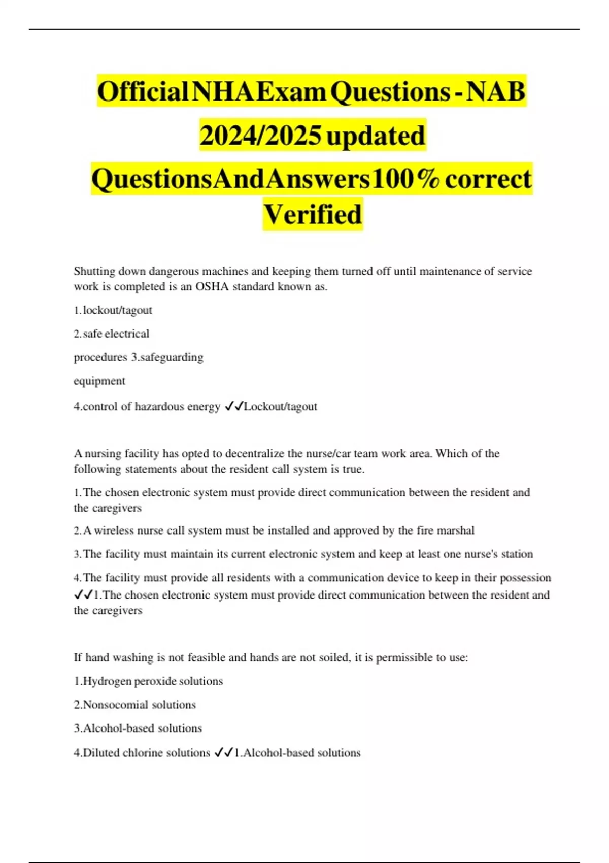 Official NHA Exam Questions - NAB updated Questions And Answers 100% ...