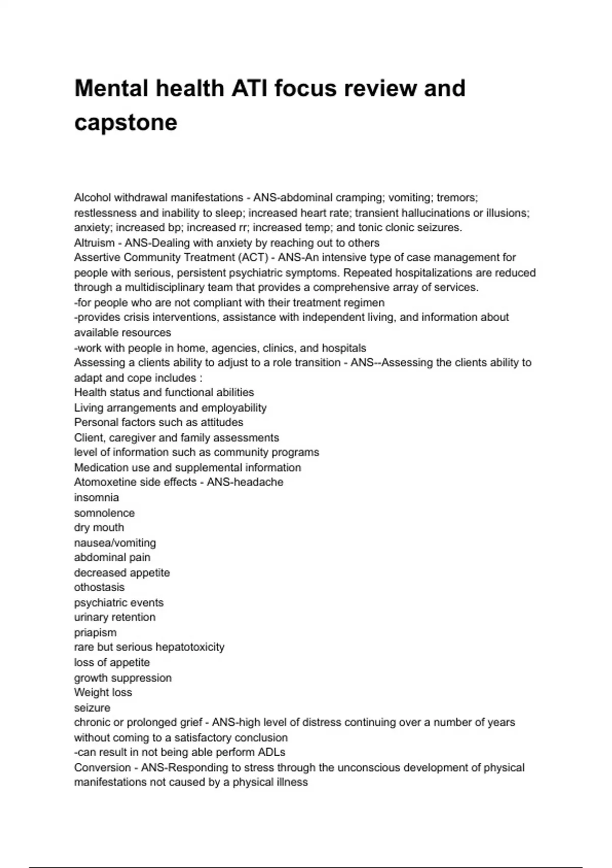 Mental health ATI focus review and capstone QUESTIONS AND CORRECT ...