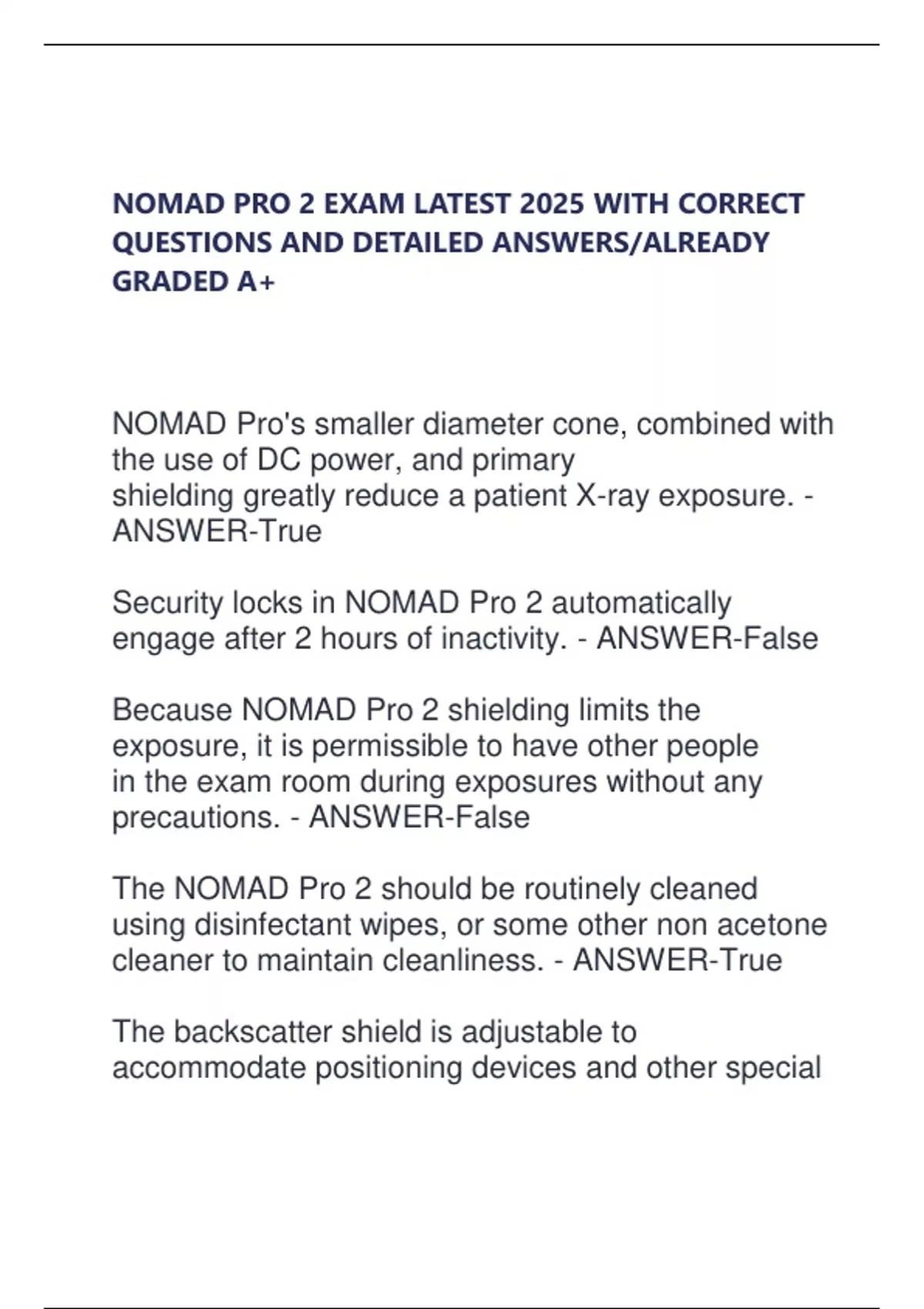 NOMAD PRO 2 EXAM LATEST 2025 WITH CORRECT QUESTIONS AND DETAILED ...