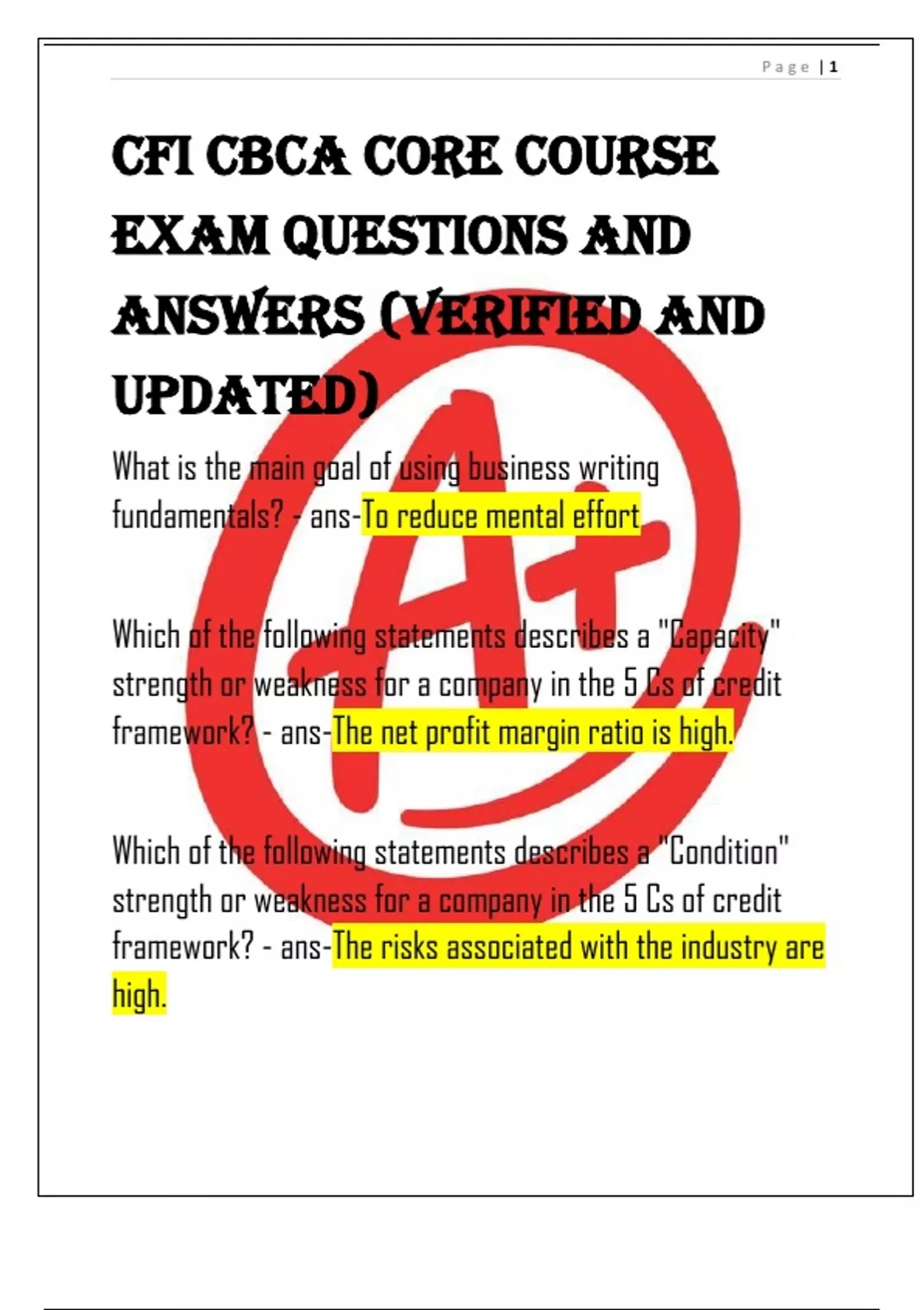 CFI CBCA Core Course exAm QuestIons And Answers (VerIFIed And updAted ...