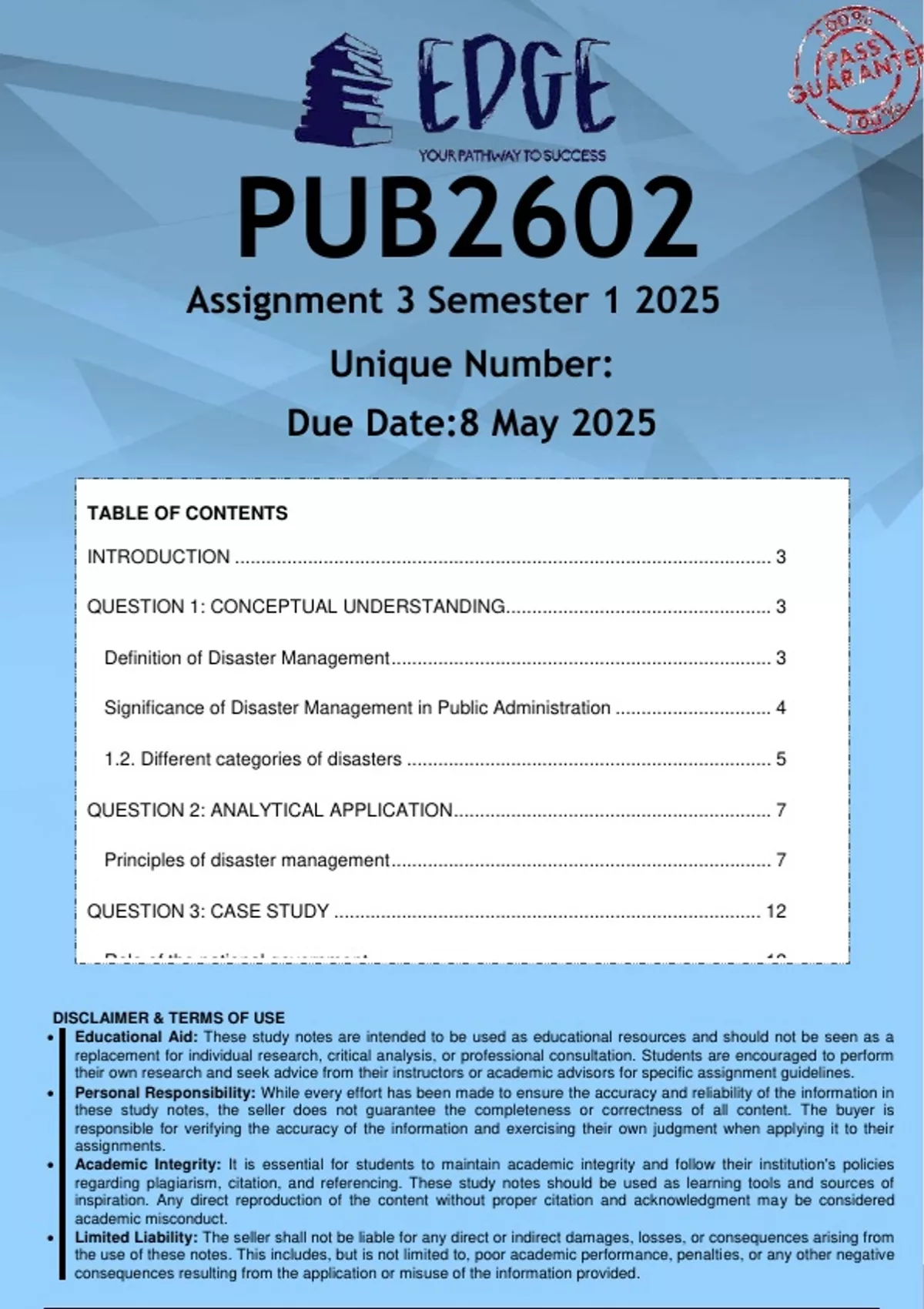 PUB2602 Assignment 3 PORTFOLIO (ANSWERS) Semester 1 2025 - DISTINCTION ...